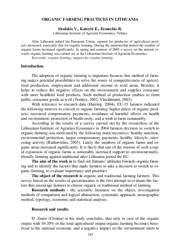 (PDF) Organic farming practices in Lithuania