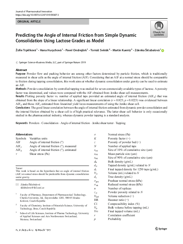 (PDF) Predicting the Angle of Internal Friction from Simple Dynamic Consolidation Using Lactose ...