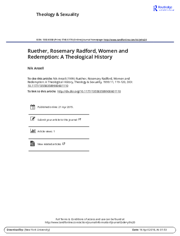 (PDF) Ruether, Rosemary Radford,Women and Redemption: A Theological History