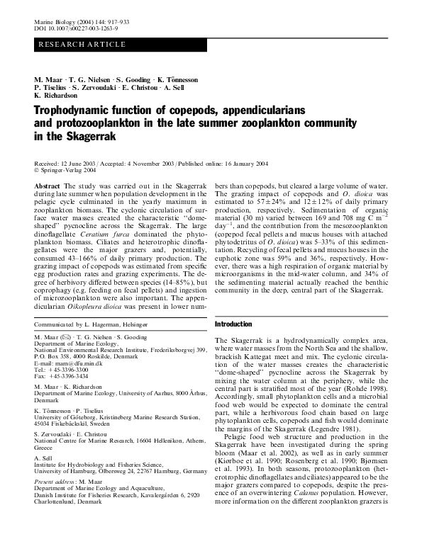 (PDF) Trophodynamic function of copepods, appendicularians and ...