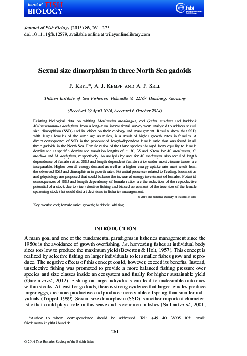 (PDF) Sexual size dimorphism in three North Sea gadoids