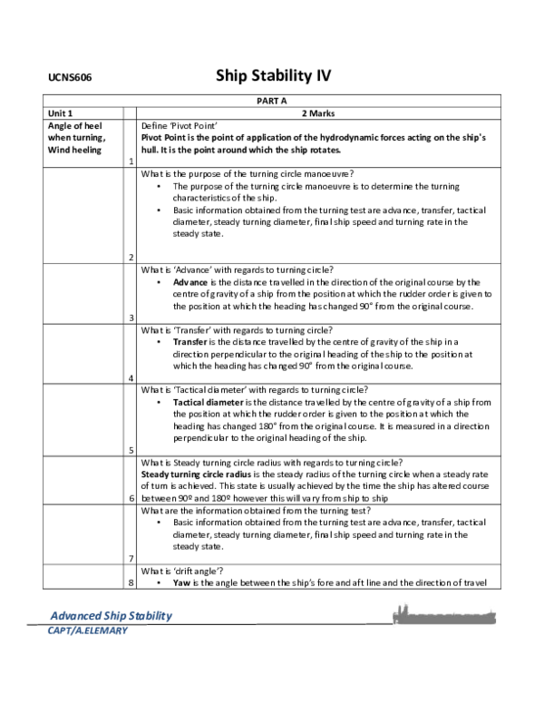 (PDF) Ship Stability IV PART A Marks Angle of heel when turning, Wind ...