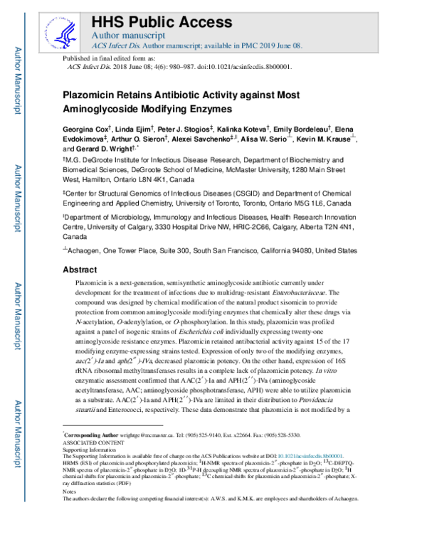 (PDF) Plazomicin Retains Antibiotic Activity against Most ...