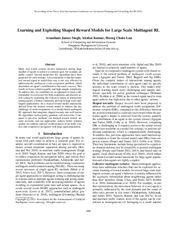 (PDF) Learning and Exploiting Shaped Reward Models for Large Scale Multiagent RL