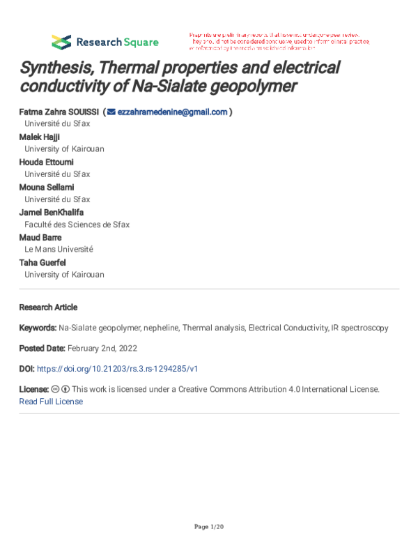 Pdf Synthesis Thermal Properties And Electrical Conductivity Of Na