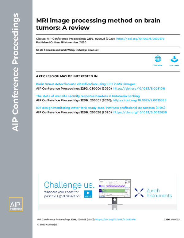(PDF) MRI image processing method on brain tumors: A review