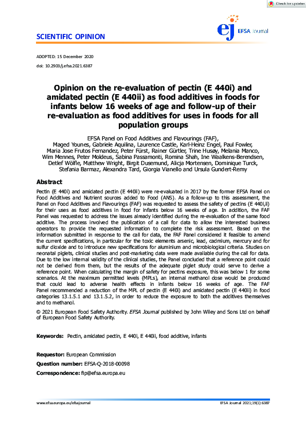 (PDF) Opinion on the re‐evaluation of pectin (E 440i) and amidated ...