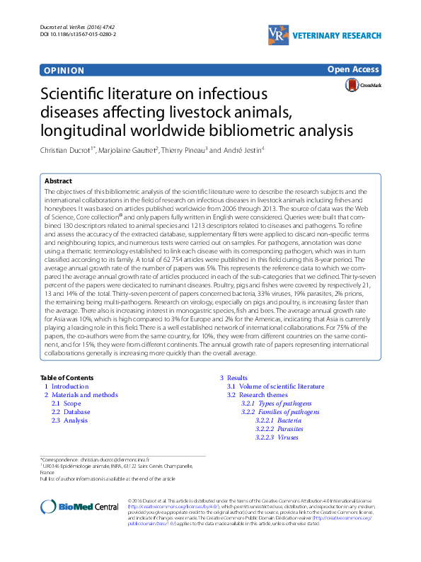 (PDF) Scientific literature on infectious diseases affecting livestock animals, longitudinal ...