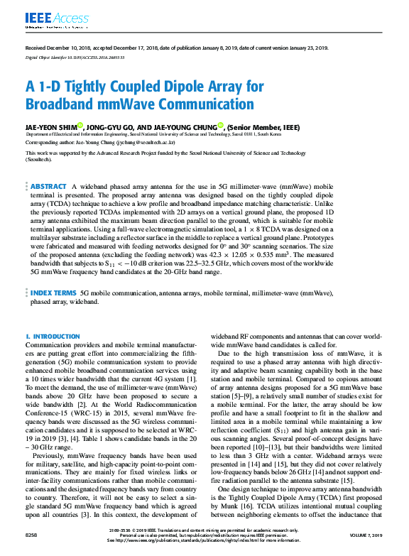 (PDF) A 1-D Tightly Coupled Dipole Array for Broadband mmWave Communication