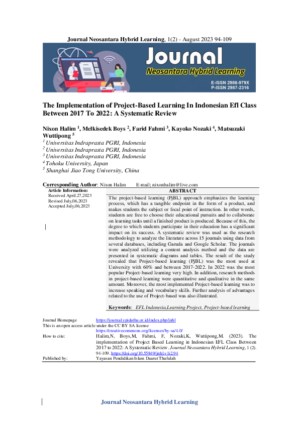 (PDF) Implementation of Project-Based Learning in Indonesian EFL Class ...