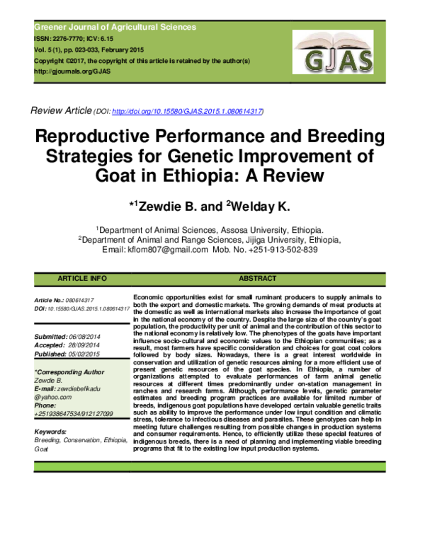 (PDF) Reproductive Performance and Breeding Strategies for Genetic Improvement of Goat in ...