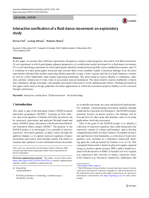 (PDF) Interactive sonification of a fluid dance movement: an exploratory study