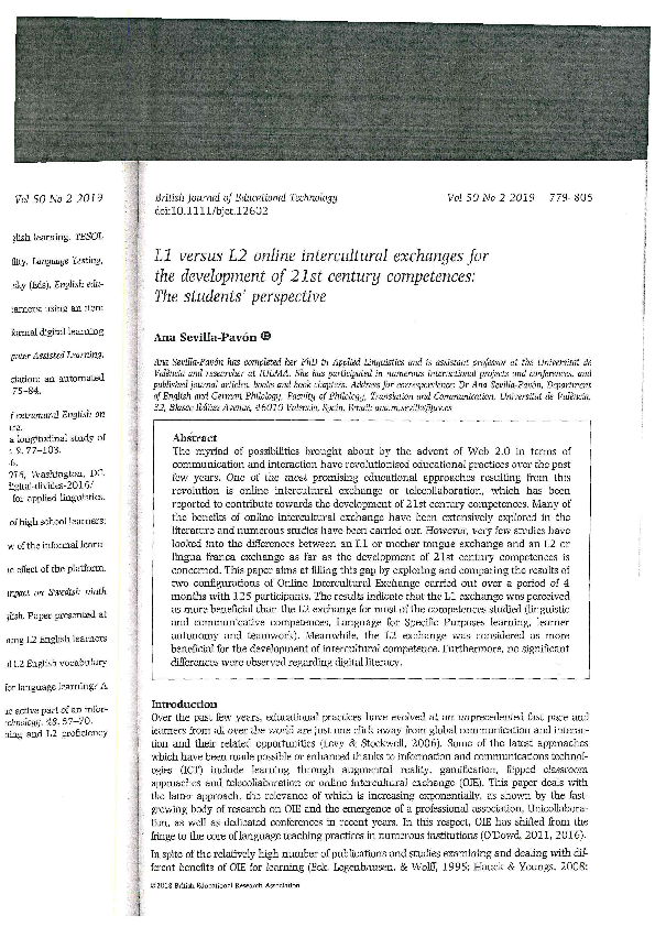 (PDF) L1 vs L2 Online Exchanges in Education