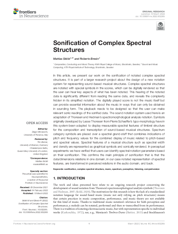 (PDF) Sonification of Complex Spectral Structures