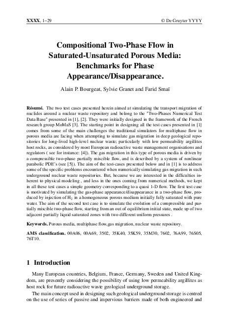 (PDF) Compositional two-phase flow in saturated–unsaturated porous media: benchmarks for phase ...