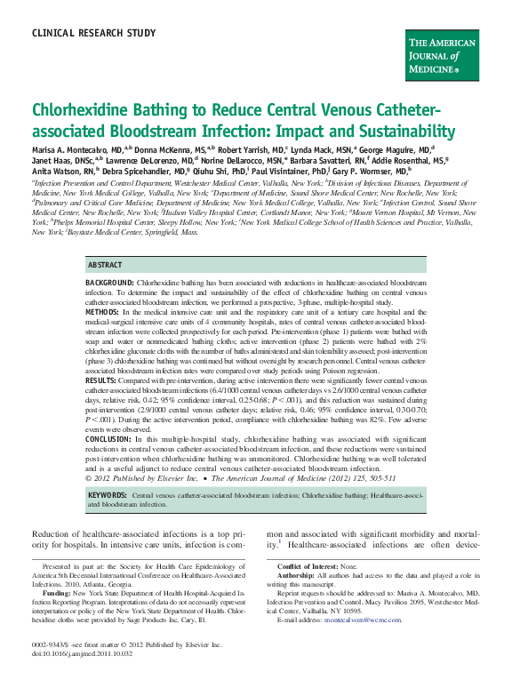 (PDF) Chlorhexidine Bathing to Reduce Central Venous Catheter ...