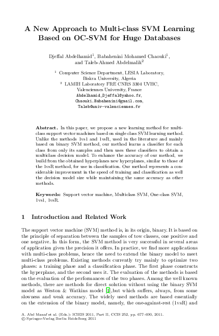(PDF) A New Approach to Multi-class SVM Learning Based on OC-SVM for Huge Databases