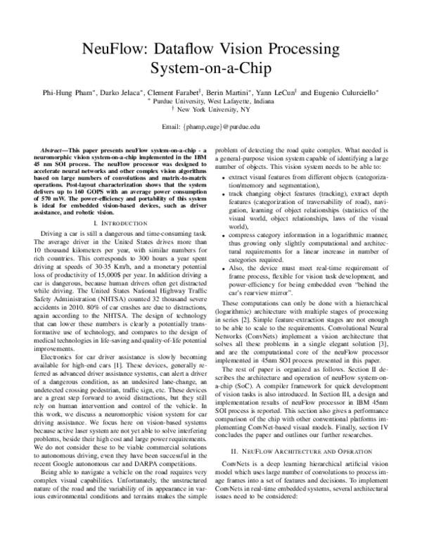 Pdf Neuflow Dataflow Vision Processing System On A Chip 4918