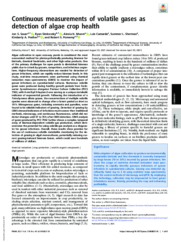 (PDF) Continuous measurements of volatile gases as detection of algae ...