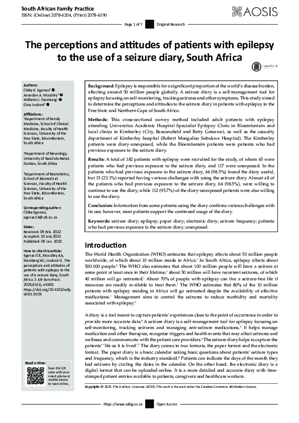 (PDF) The perceptions and attitudes of patients with epilepsy to the ...