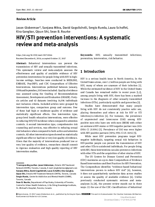 (PDF) HIV/STI prevention interventions: A systematic review and meta ...