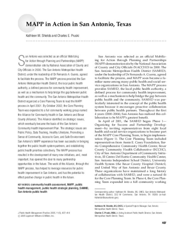 (PDF) MAPP in Action in San Antonio, Texas
