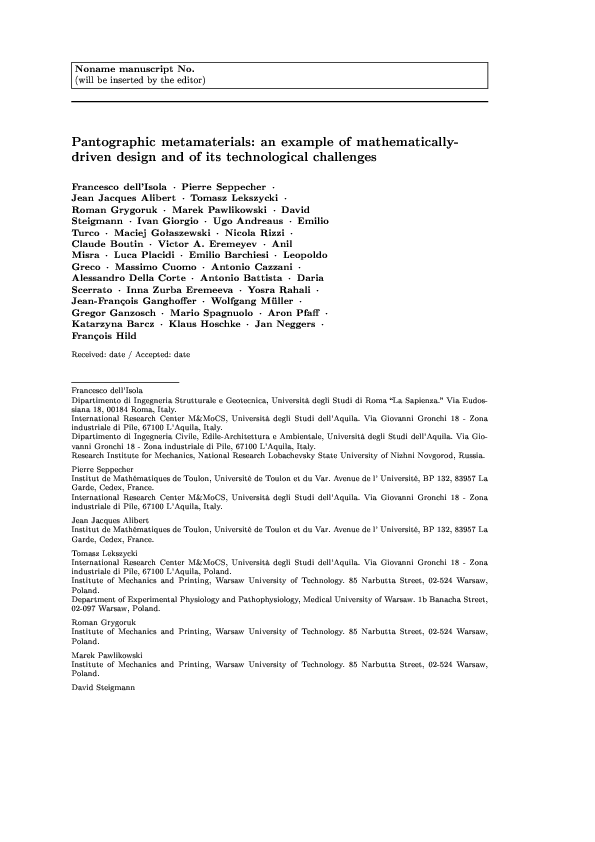 (PDF) Pantographic metamaterials: an example of mathematically driven ...