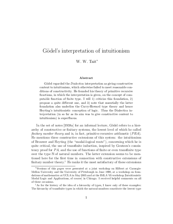 (PDF) Godel's interpretation of intuitionism