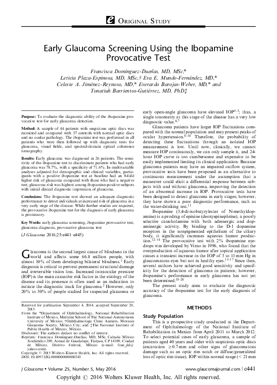 (PDF) Early Glaucoma Screening Using the Ibopamine Provocative Test