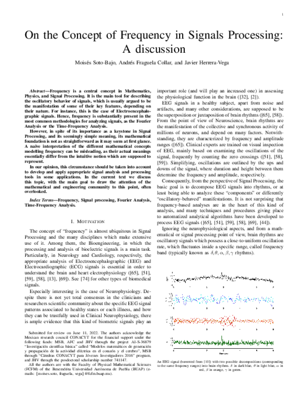 (PDF) On the Concept of Frequency in Signals Processing: A discussion