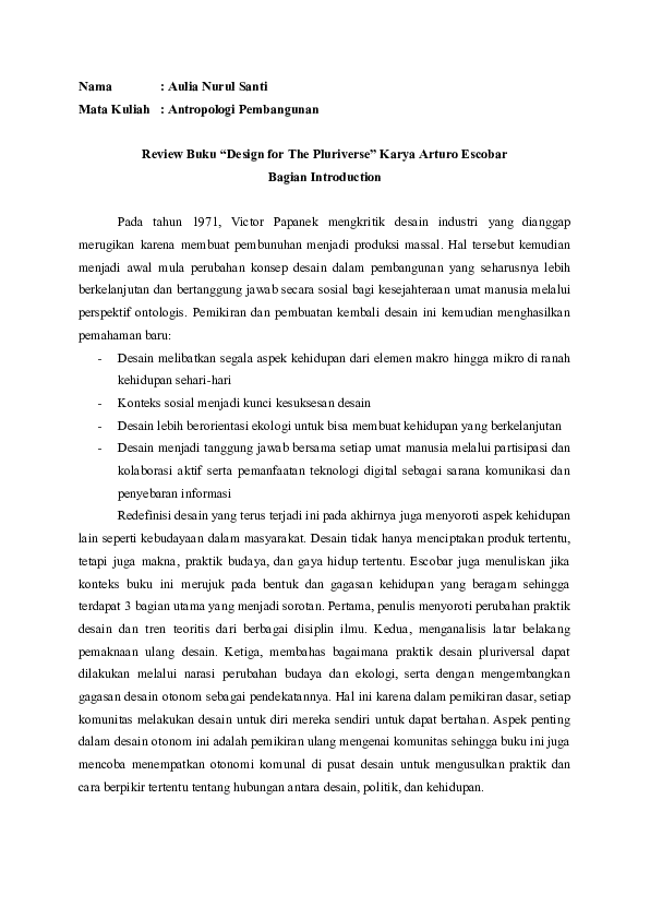 (PDF) Review Buku "Design for The Pluriverse" Karya Arturo Escobar