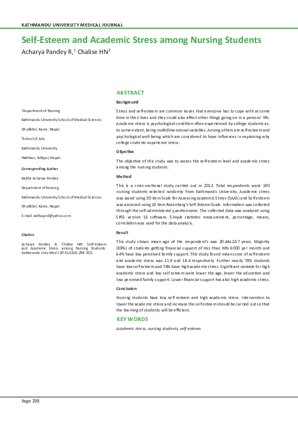 (PDF) Self-Esteem and Academic Stress among Nursing Students