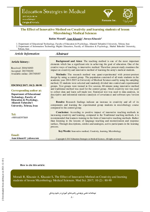 (PDF) The Effect of Innovative Method on Creativity and Learning ...