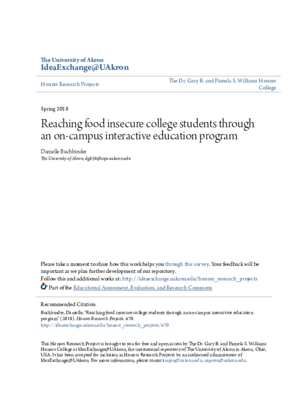(PDF) Reaching Food Insecure College Students Through an On-campus ...