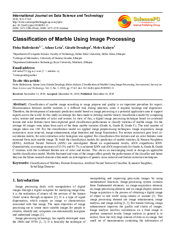 (PDF) Classification of Marble Using Image Processing
