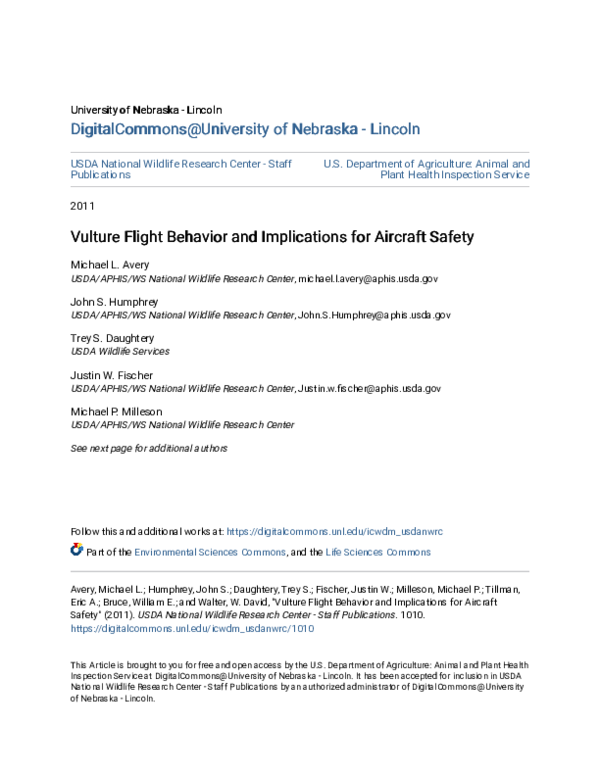 (PDF) Vulture flight behavior and implications for aircraft safety