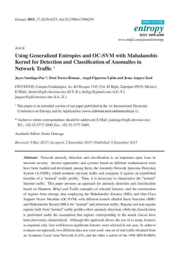 (PDF) Article Using Generalized Entropies and OC-SVM with Mahalanobis Kernel for Detection and ...