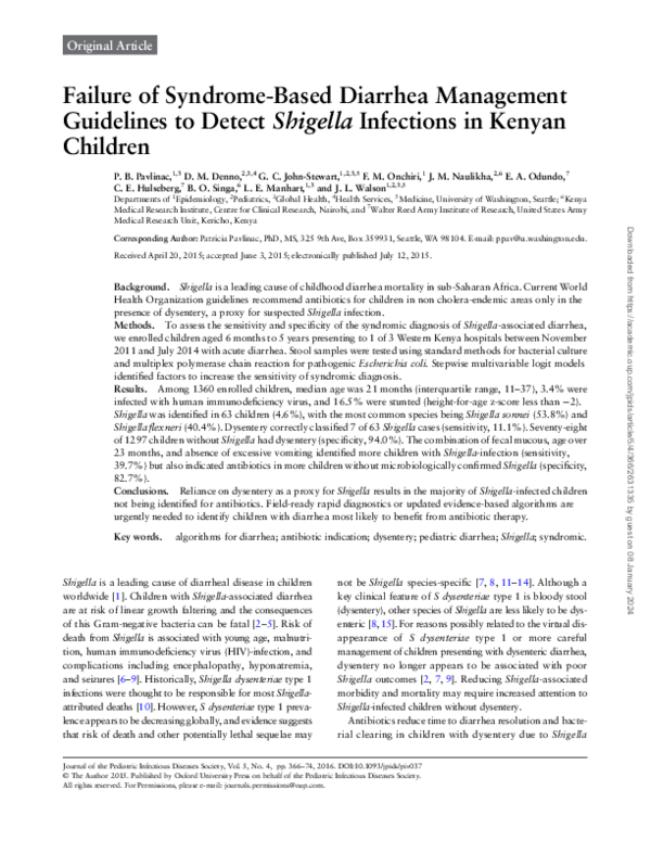 (PDF) Failure of Syndrome-Based Diarrhea Management Guidelines to ...
