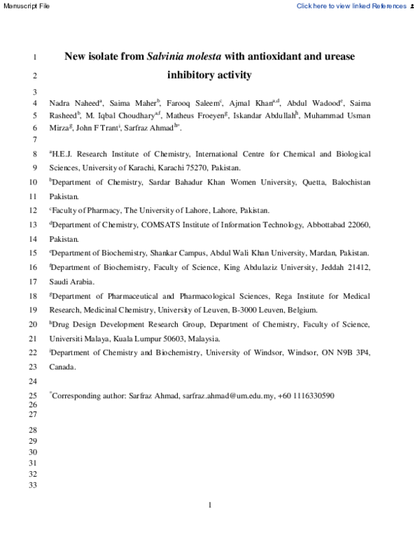 (PDF) New isolate from Salvinia molesta with antioxidant and urease ...