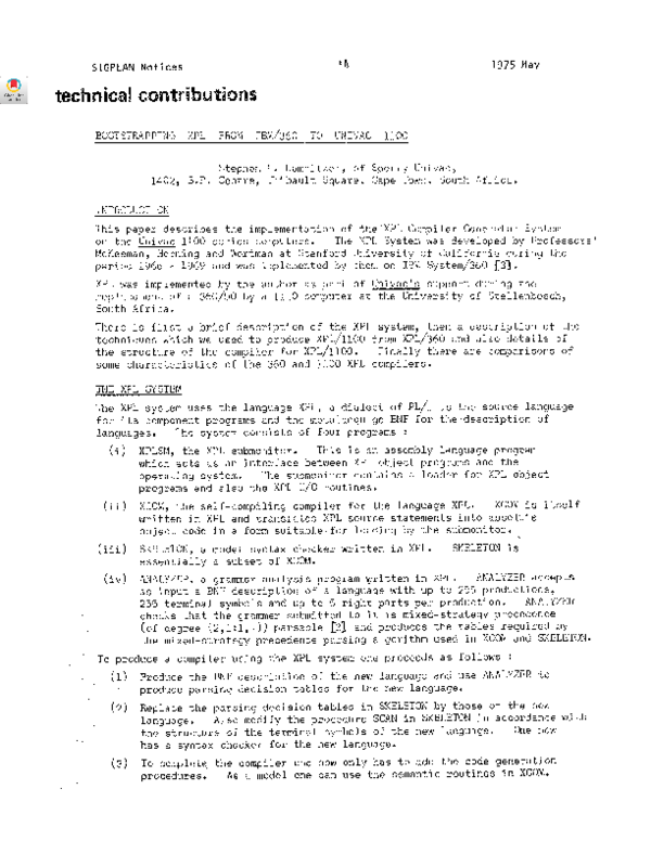Pdf Bootstrapping Xpl From Ibm 360 To Univac 1100