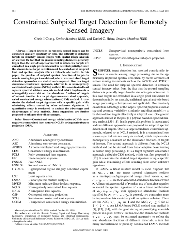 (PDF) Constrained subpixel target detection for remotely sensed imagery | Daniel Heinz ...