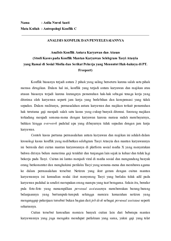 (PDF) Analisis Konflik Antar Atasan dan Karyawan Serta Upaya ...