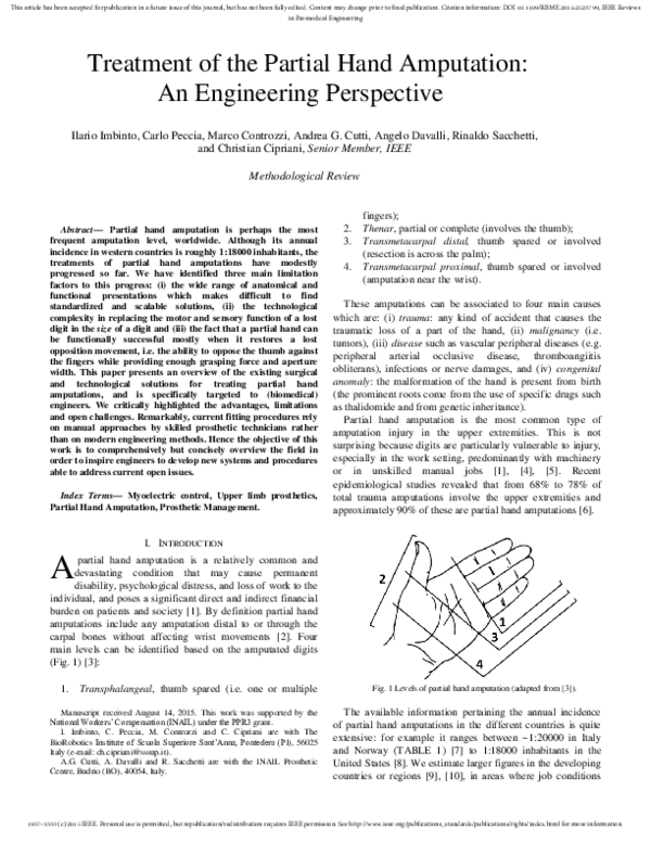 (PDF) Treatment of the Partial Hand Amputation: An Engineering Perspective
