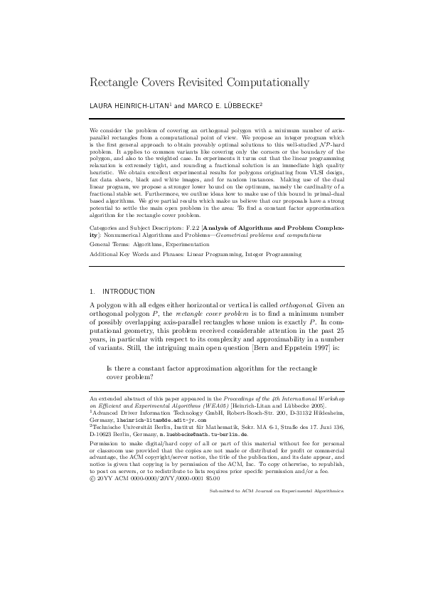 (PDF) Rectangle Covers Revisited Computationally