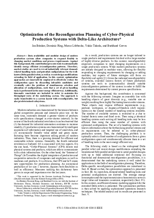 Pdf Optimization Of The Reconfiguration Planning Of Cyber Physical