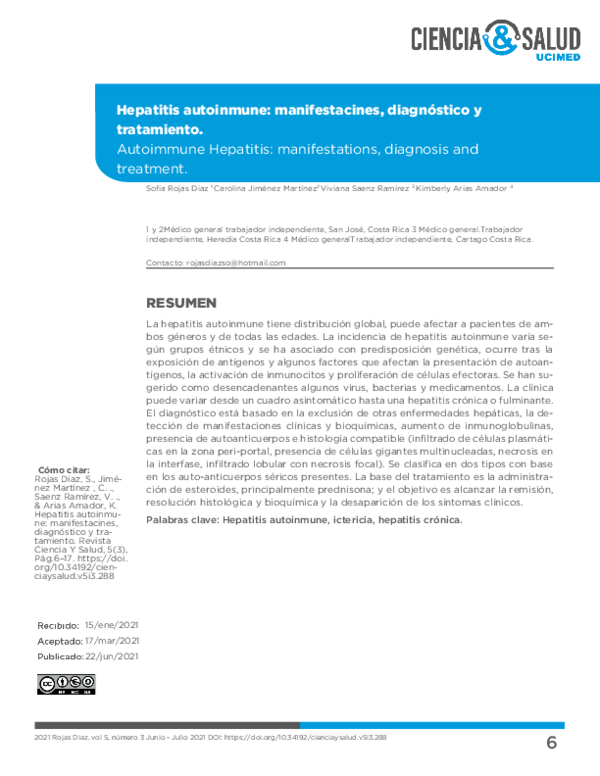 (PDF) Hepatitis autoinmune: manifestaciones, diagnóstico y tratamiento