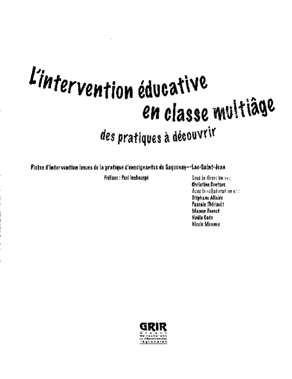 (PDF) L'intervention éducative en classe multiâge : des pratiques à découvrir : piste d ...