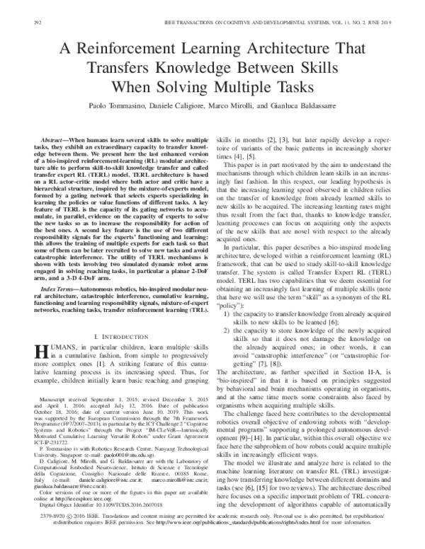 (PDF) A Reinforcement Learning Architecture That Transfers Knowledge Between Skills When Solving ...
