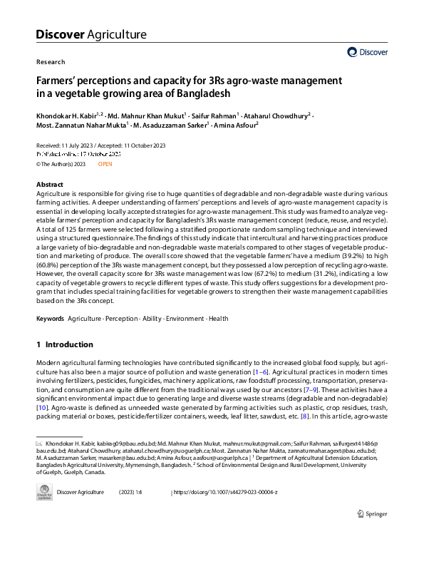 (PDF) Farmers’ perceptions and capacity for 3Rs agro-waste management in a vegetable growing ...