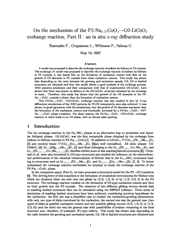 (PDF) Mechanism of Na0.70CoO2 to LiCoO2 Reaction